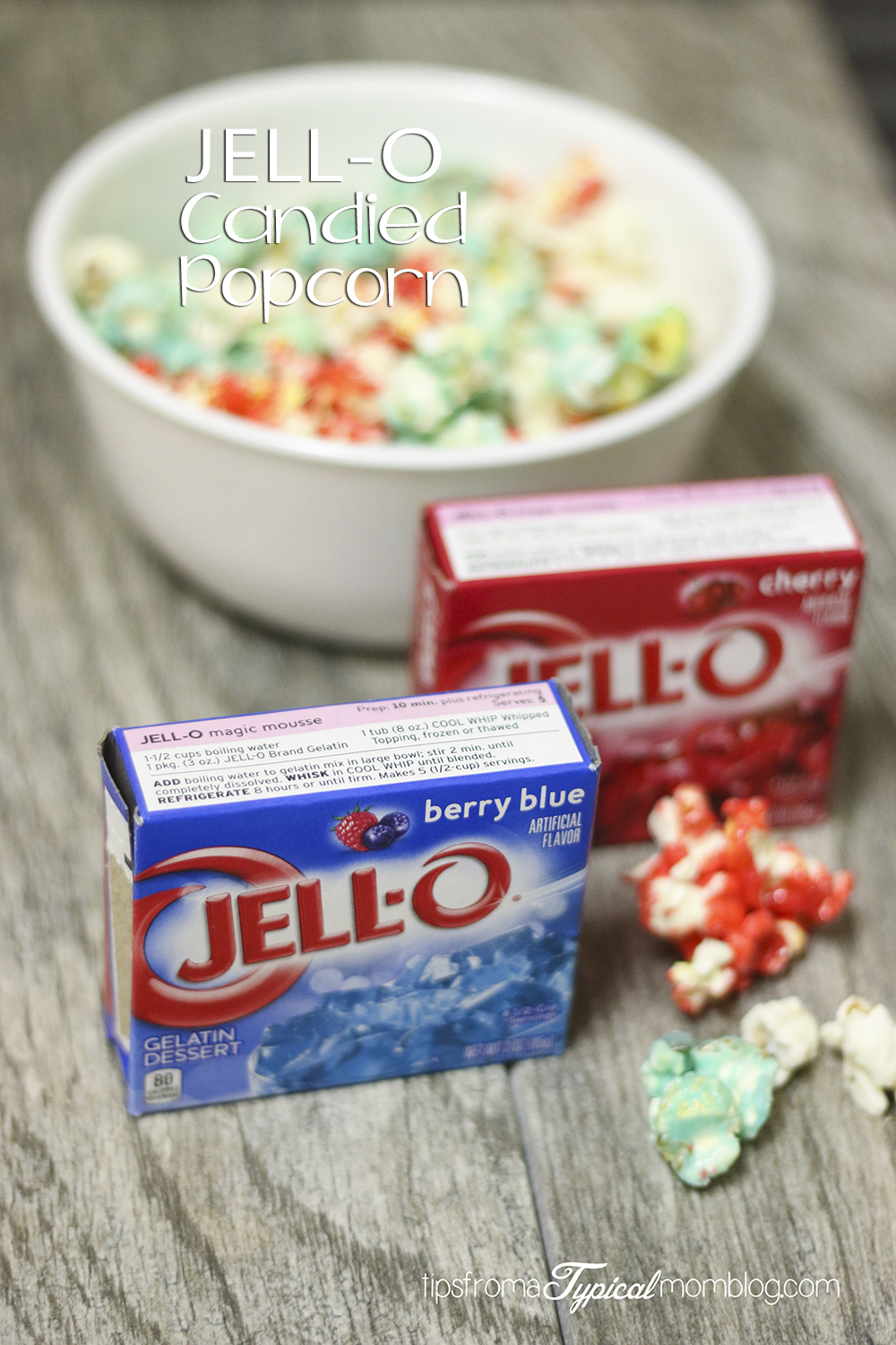 Red, White & Blue Jello Candied Popcorn- 4th of July - Tips from a ...
