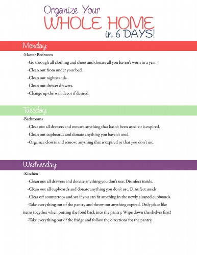 How to Organize Your Whole Home in 6 Days! // Free Printable Checklist ...