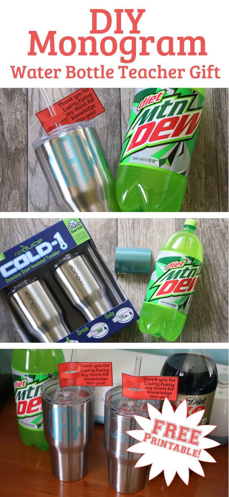 DIY Monogram Water Bottles- End of School Year Teacher Gift Idea - Tips ...