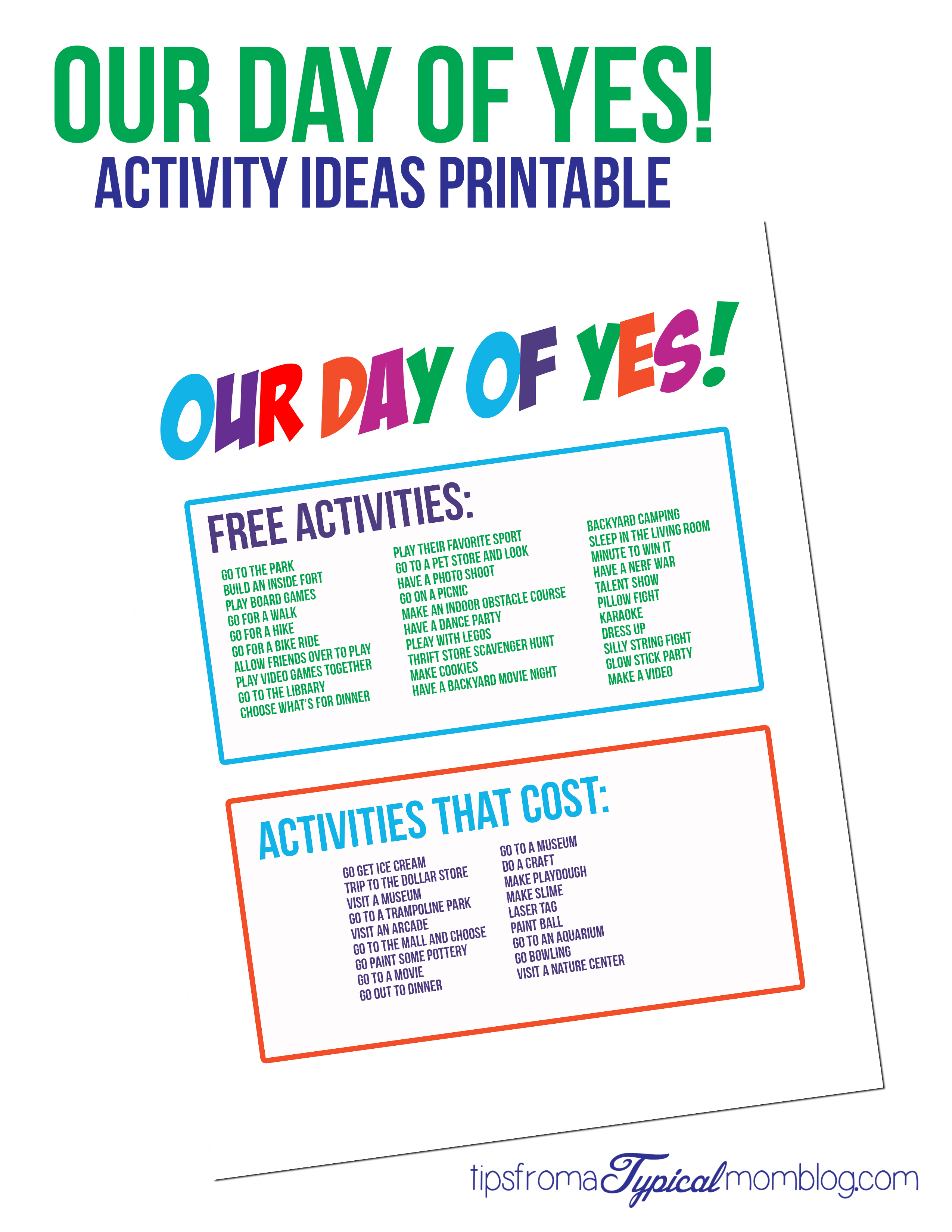 How to Have a “Day of Yes” with Your Kids + Free Printable Kids ...