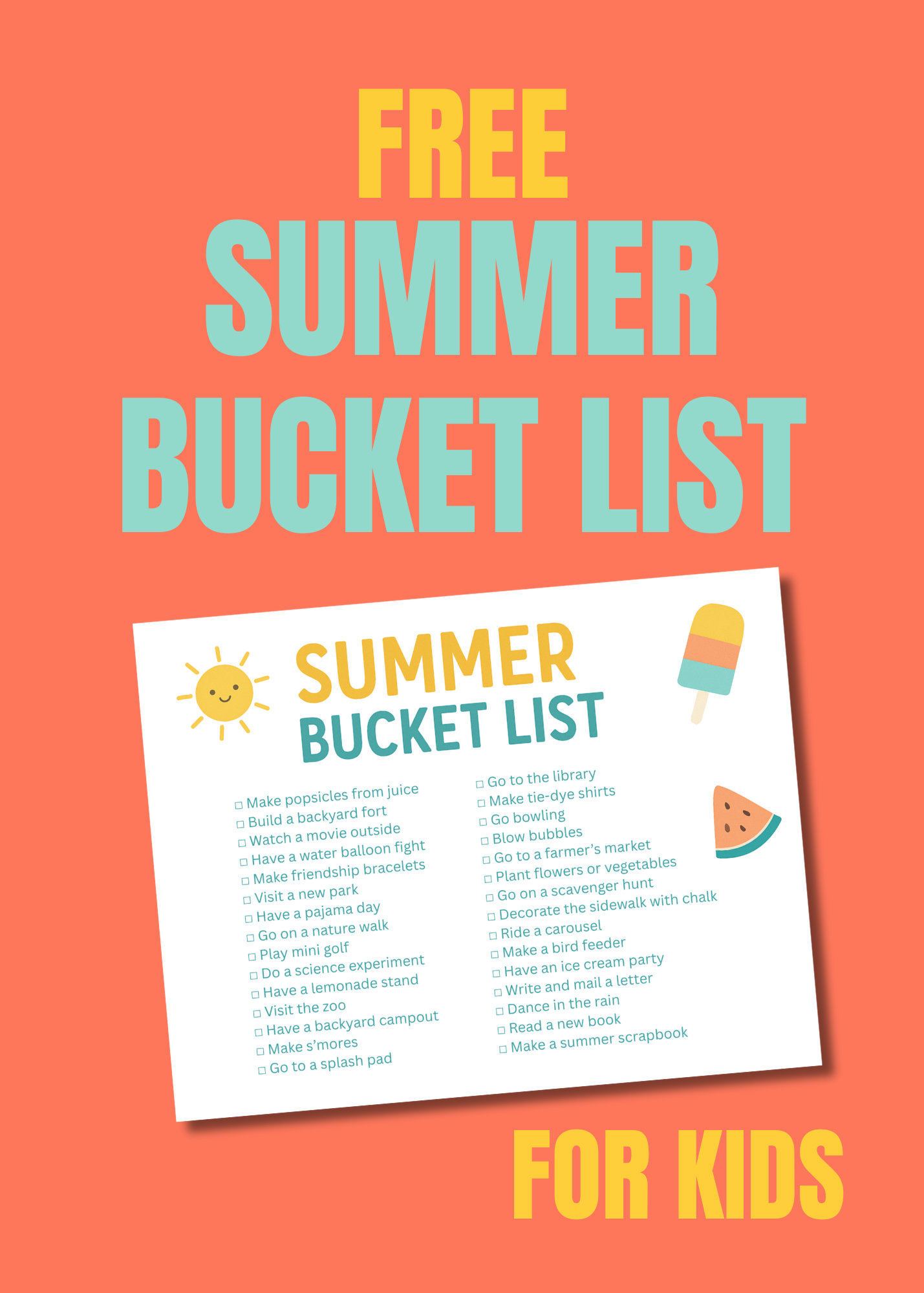 FREE Summer Bucket List Printable for Kids - Tips from a Typical Mom
